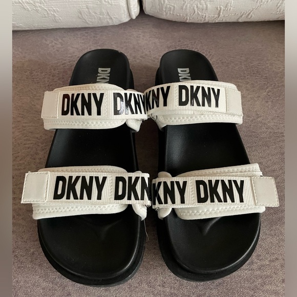 Dkny | Shoes | Dkny Black And White Logo Slide Sandals | Poshmark